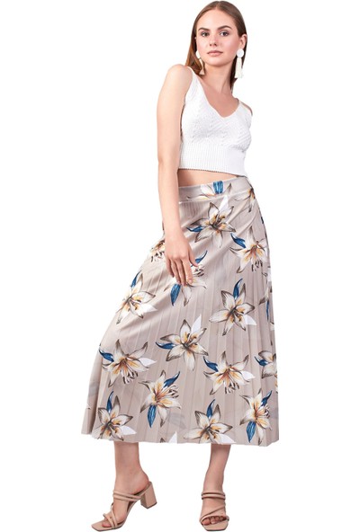 Asel Moda Kadın Pliseli Soley Baskılı Etek