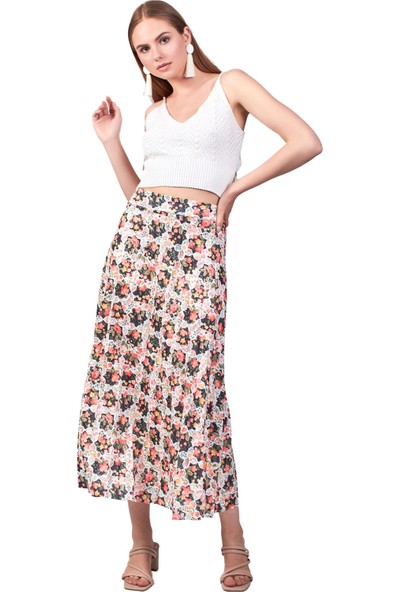 Asel Moda Kadın Pliseli Soley Baskılı Etek