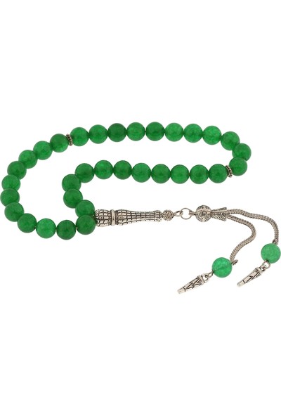 Gümüşhane Silver ​Doğaltaş Metal Püsküllü Yeşil Yeşim Taşı Tesbih