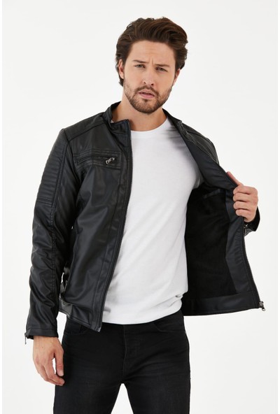 Wearz Göğüs Fermuarlı Hakim Yaka Deri Mont