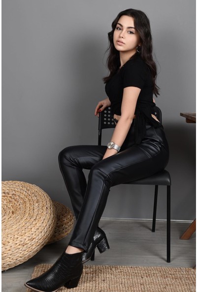 Koza Kadın Kuşaklı Deri Pantolon 1010-22