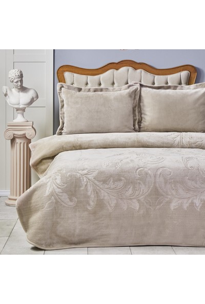 Karaca Home Madelin Bej Embos Çift Kişilik Yatak Örtüsü Seti