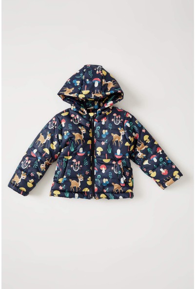 DeFacto Kız Bebek Kapüşonlu Desenli Polar Astarlı Şişme Mont W5934A221AU