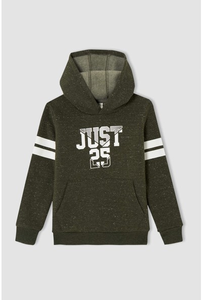 DeFacto Erkek Çocuk Slim Fit Kapüşonlu Kanguru Cepli Baskılı İçi Yumuşak Tüylü Isı Yalıtımlı Warmtech Sweatshirt U4617A621AU