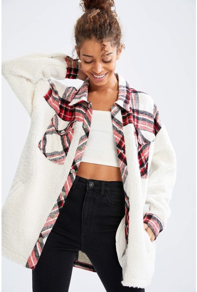 DeFacto Gömlek Yaka Kareli Pelüş Uzun Kollu Tunik W6116AZ21WN