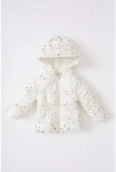 DeFacto Kız Bebek Desenli Kapüşonlu Kadife Astarlı Şişme Mont W8683A221WN