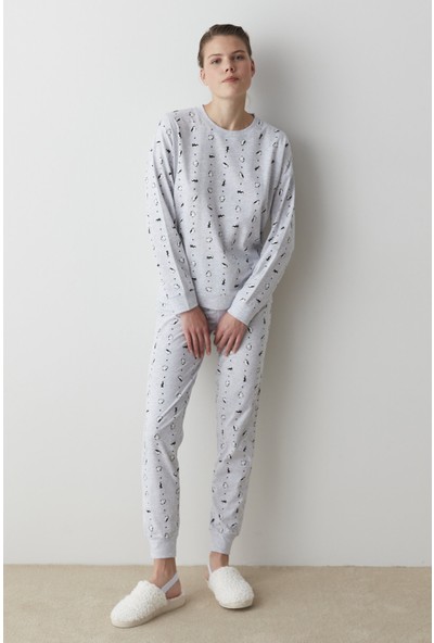 Penti Açık Gri Melanj Penguins Pijama Takımı