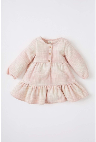 DeFacto Kız Bebek Regular Fit Uzun Kollu Kareli Elbise X0046A221AU