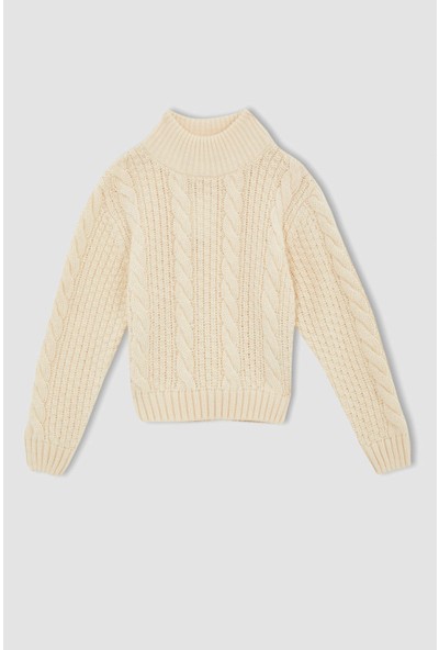 DeFacto Kız Çocuk Regular Fit Boğazlı Saç Örgülü Kazak V0825A621WN DeFacto Kız Çocuk Regular Fit Boğazlı Saç Örgülü Kazak V0825A621WN