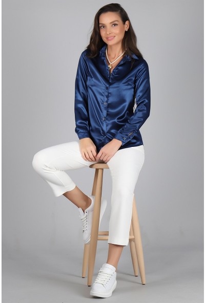 Sweetness Kadın Lacivert Saten Gömlek Sweetness Kadın Lacivert Saten Gömlek