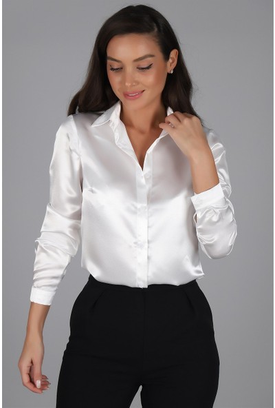 Sweetness Kadın Kırık Beyaz Saten Gömlek Sweetness Kadın Kırık Beyaz Saten Gömlek