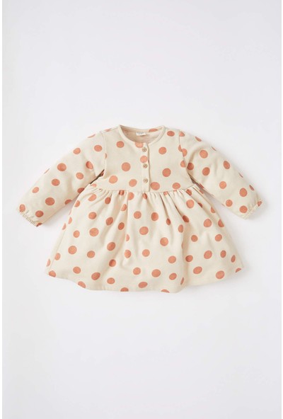 DeFacto Kız Bebek Bisiklet Yaka Puantiyeli Uzun Kollu Elbise W4016A221WN