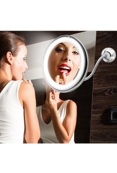 10X Zoomlu Esnek Işıklı Makyaj Aynası Büyüteç LED Işıklı Ayna
