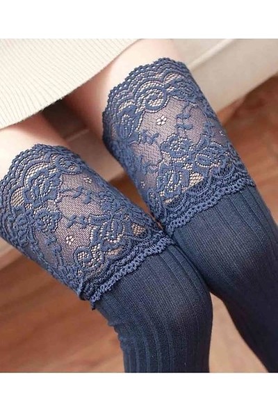 Merry See Parfümlü Dantelli Örgü Diz Üstü Jartiyer Çorap Lacivert - MS7802 Merry See Parfümlü Dantelli Örgü Diz Üstü Jartiyer Çorap Lacivert - MS7802