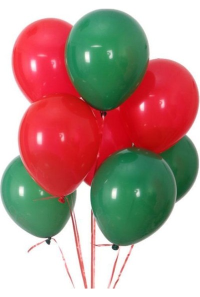 Partisüs Yılbaşı Latex Balon Pastel Yeşil Kırmızı 10 Adet
