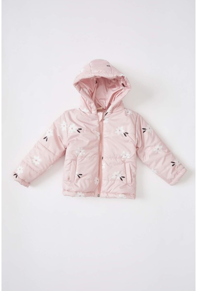 DeFacto Kız Bebek Desenli Kapüşonlu Polar Astarlı Mont  W5932A221AU