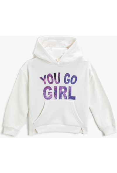 Koton Slogan Baskılı Kanguru Cepli Kapşonlu Sweatshirt