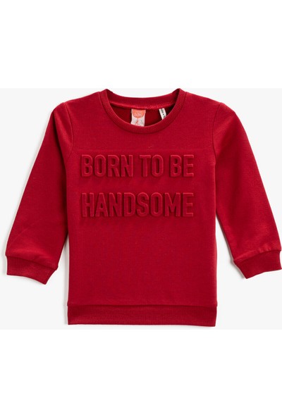 Koton Erkek Bebek Kabartma Yazılı Sweatshirt Bisiklet Yaka Pamuklu