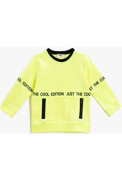 Koton Fermuarlu Slogan Baskılı Sweatshirt Bisiklet Yaka Uzun Kollu