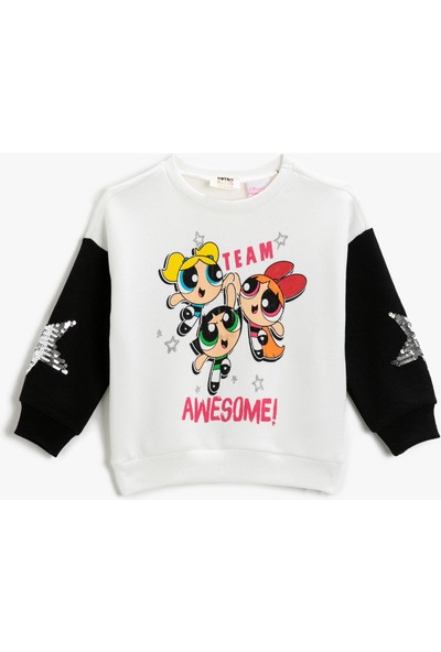 Koton Powerpuff Girls Lisanslı Baskılı Sweatshirt Yıldız İşlemeli Pamuklu