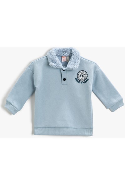 Koton NYC Baskılı Yakası Peluş Sweatshirt Pamuklu
