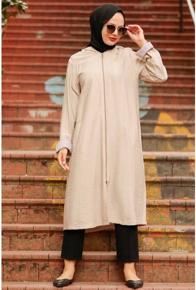 Neva Style - Fermuarlı Bej Tesettür Kap 4104BEJ