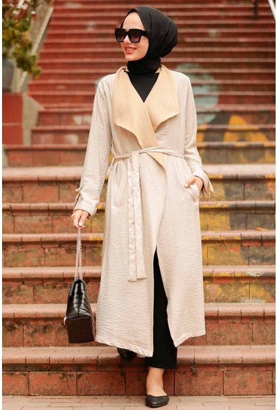 Neva Style - Kemerli Bej Tesettür Kap 41080BEJ Neva Style - Kemerli Bej Tesettür Kap 41080BEJ