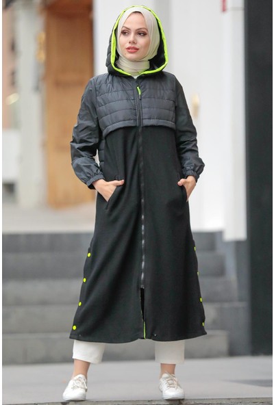 Neva Style - Kapşonlu Siyah Tesettür Kap 19220S