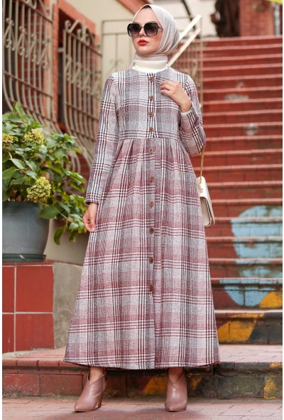 Neva Style - Ekoseli Kiremit Tesettür Kap 8941KRMT