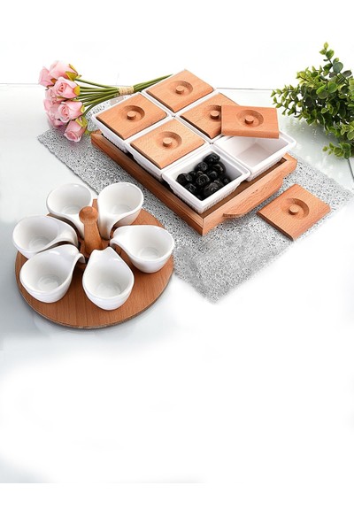 Rood Wit Ahşaplı Lüx Kahvaltı ve Sunum Seti