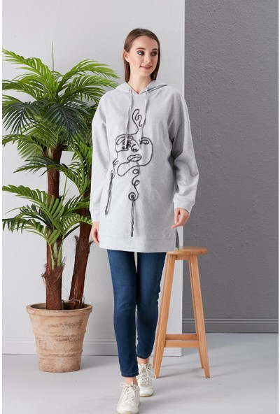 Işıl B0022-LASE İşleme Kapüşonlu Hamile Ssweatshirt-Tunik