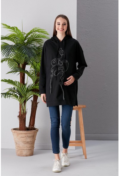 Işıl B0022-LASE İşleme Kapüşonlu Hamile Ssweatshirt-Tunik