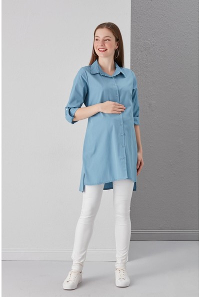 Işıl O7169-KATLANABILIR Kol Pamuk Hamile Gömlek-Tunik