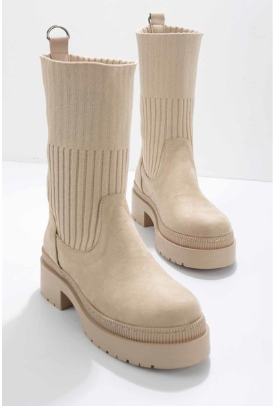 Bambi Bej Süet Kadın Bot & Bootie K029325005