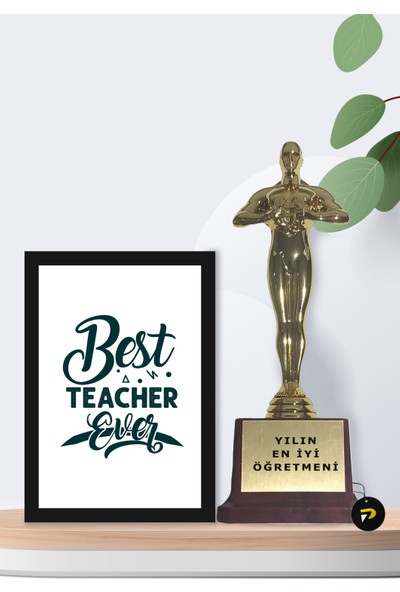 Postermanya Yılın En Iyi Öğretmeni Oscar Ödülü ve Başarı Çerçevesi (Öğretmene Hediye, Öğretmenler Günü Hediyesi)