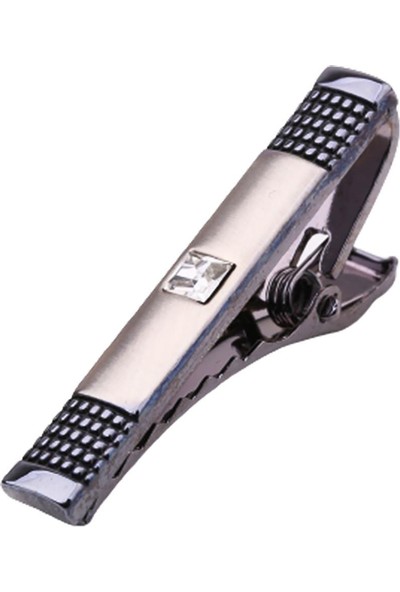 Kravatkolik Füme Beyaz Taşlı Kravat Iğnesi KIY525