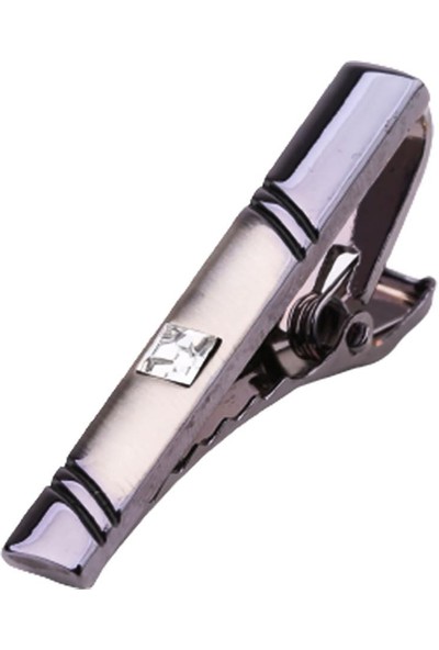 Kravatkolik Füme Beyaz Taşlı Kravat Iğnesi KIY535