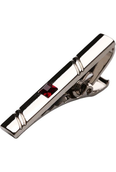 Kravatkolik Gümüş Renk Kırmızı Taşlı Kravat Iğnesi KIY341