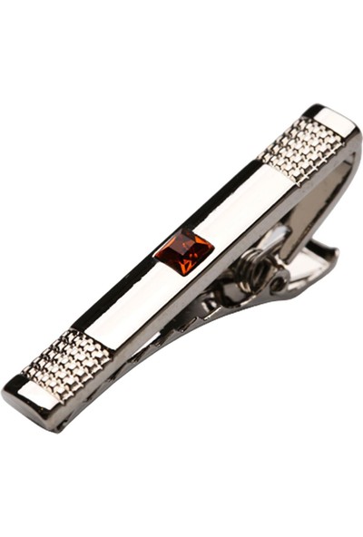 Kravatkolik Gümüş Renk Turuncu Taşlı Kravat Iğnesi KIY399