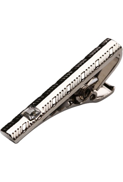 Kravatkolik Gümüş Renk Beyaz Taşlı Kravat Iğnesi KIY366