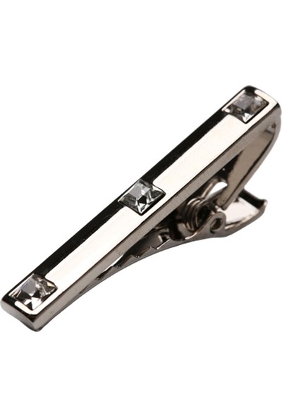 Kravatkolik Gümüş Renk Beyaz Taşlı Kravat Iğnesi KIY370