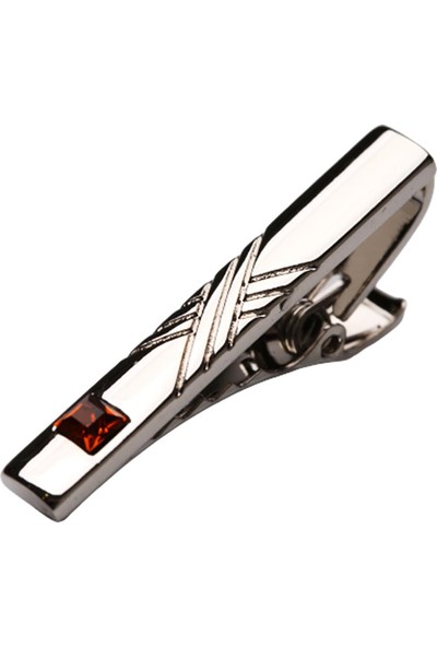 Kravatkolik Gümüş Renk Turuncu Taşlı Kravat Iğnesi KIY391