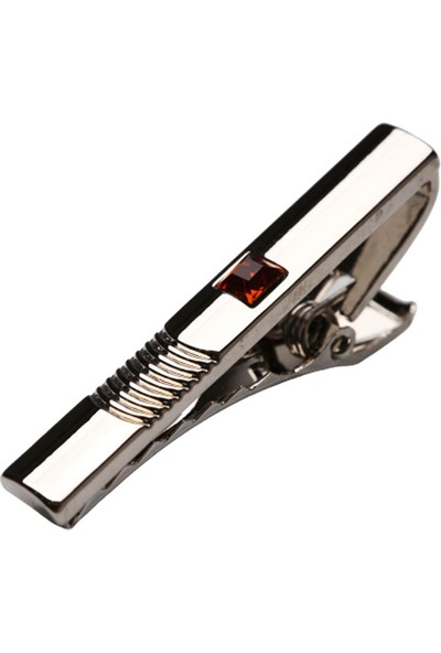 Kravatkolik Gümüş Renk Turuncu Taşlı Kravat Iğnesi KIY395