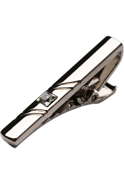 Kravatkolik Gümüş Renk Beyaz Taşlı Kravat Iğnesi KIY298