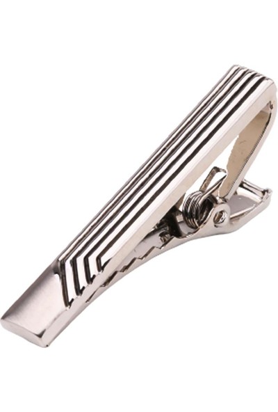 Kravatkolik Gümüş Gri Çizgi Desen Kravat Iğnesi KIY578