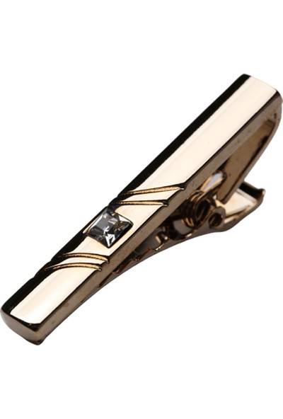 Kravatkolik Altın Renk Beyaz Taşlı Kravat Iğnesi KIY238