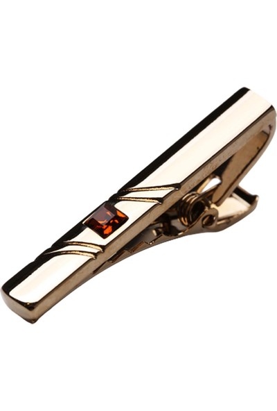 Kravatkolik Altın Renk Turuncu Taşlı Kravat Iğnesi KIY245