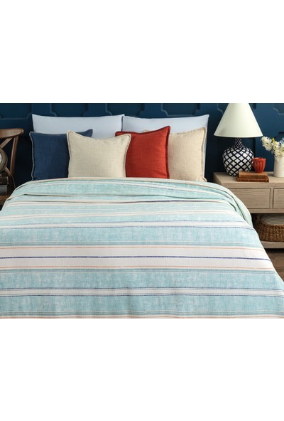 Madame Coco Elodie Çift Kişilik Baskılı Pike - Turkuaz Turuncu