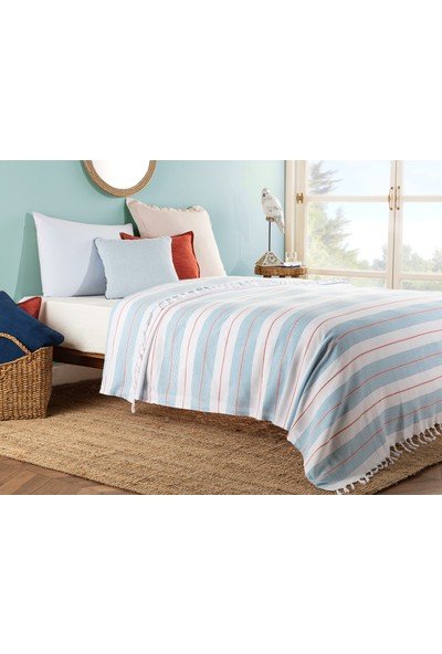 Madame Coco Davin Tek Kişilik Yıkamalı Pike - Mavi Kırmızı Madame Coco Davin Tek Kişilik Yıkamalı Pike - Mavi Kırmızı