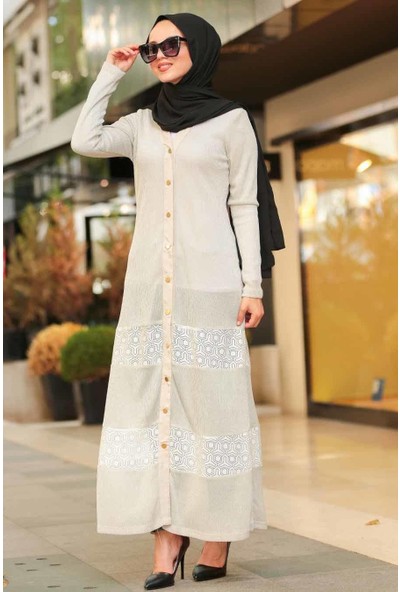 Neva Style Neva Style - Düğmeli Gri Tesettür Hırka 402GR